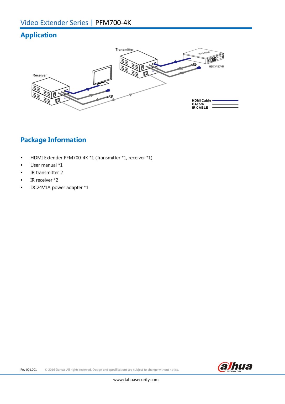 DAHUA PFM700-4K 4K HDMI Extender Over Single UTP (Cat5e/Cat6 ...