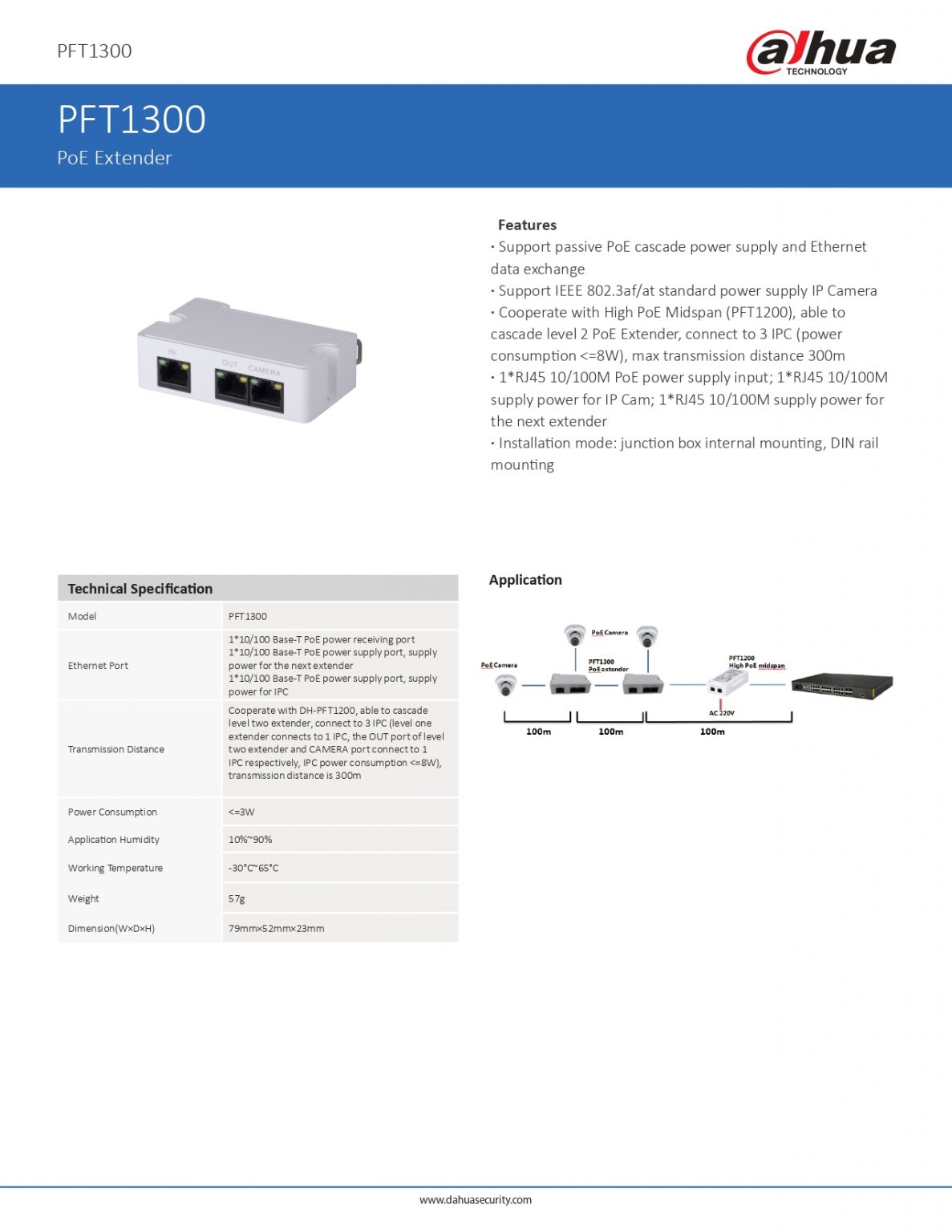 DAHUA PFT1300 PoE Extender - Security System Asia