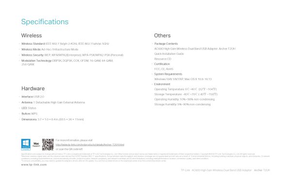 TP-LINK ARCHER T2UH AC600 High Gain Wireless Dual Band USB Adapter ...