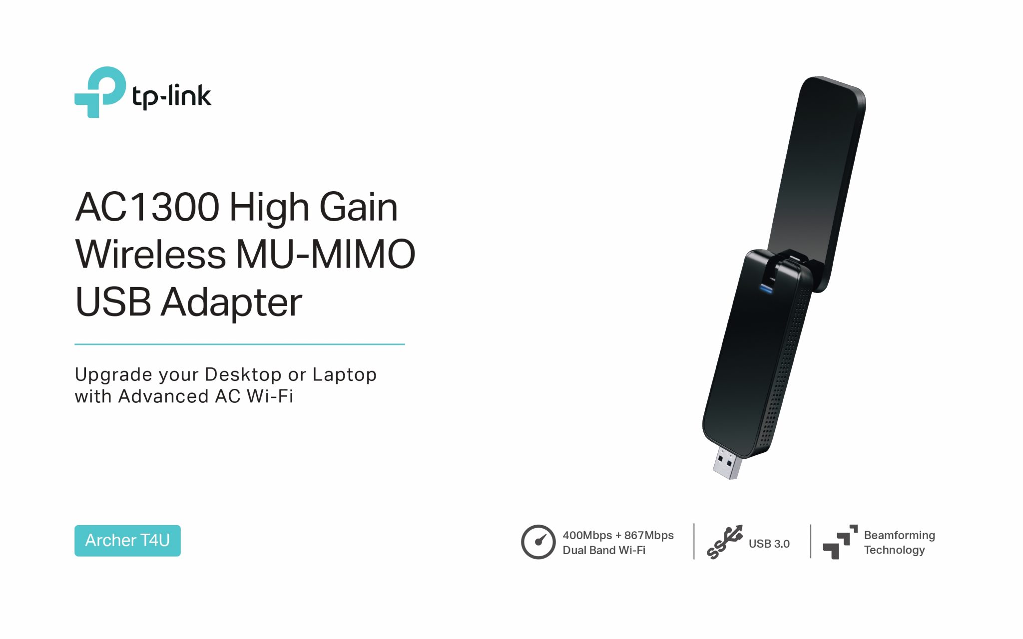 TP-LINK ARCHER T4U AC1300 High Gain Wireless MU-MIMO Dual Band USB ...