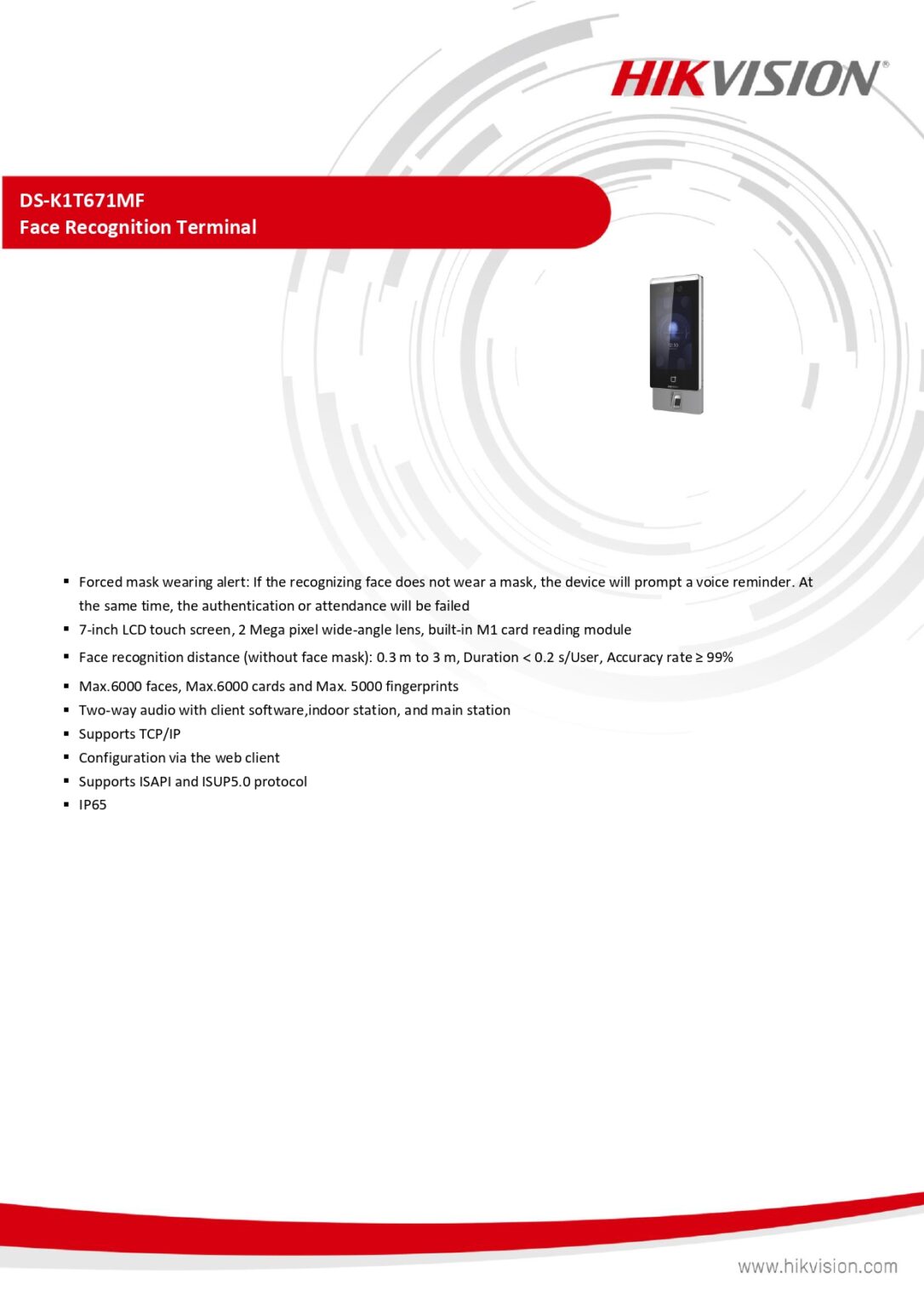 HIKVISION DS-K1T671MF Pro Face Access Terminal - Security System Asia