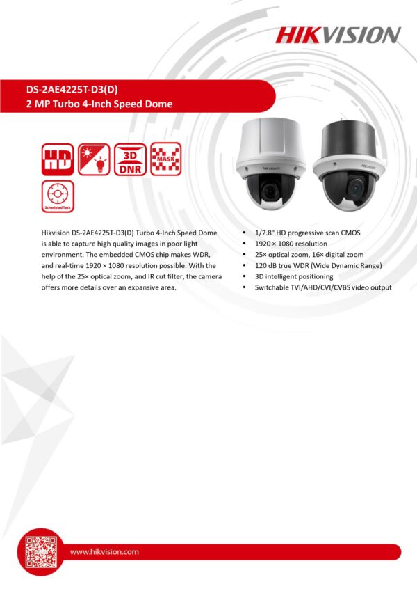 HIKVISION DS-2AE4225T-D3(D) 4-inch 2 MP 25X Powered by DarkFighter Analog Speed Dome - Security ...