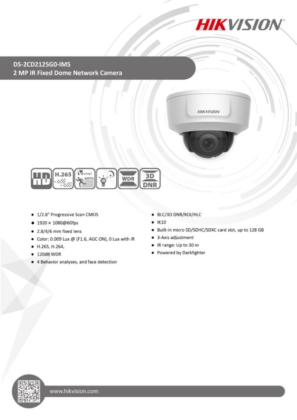 HIKVISION DS-2CD2125G0-IMS 2 MP HDMI Fixed Dome Network Camera - Security System Asia
