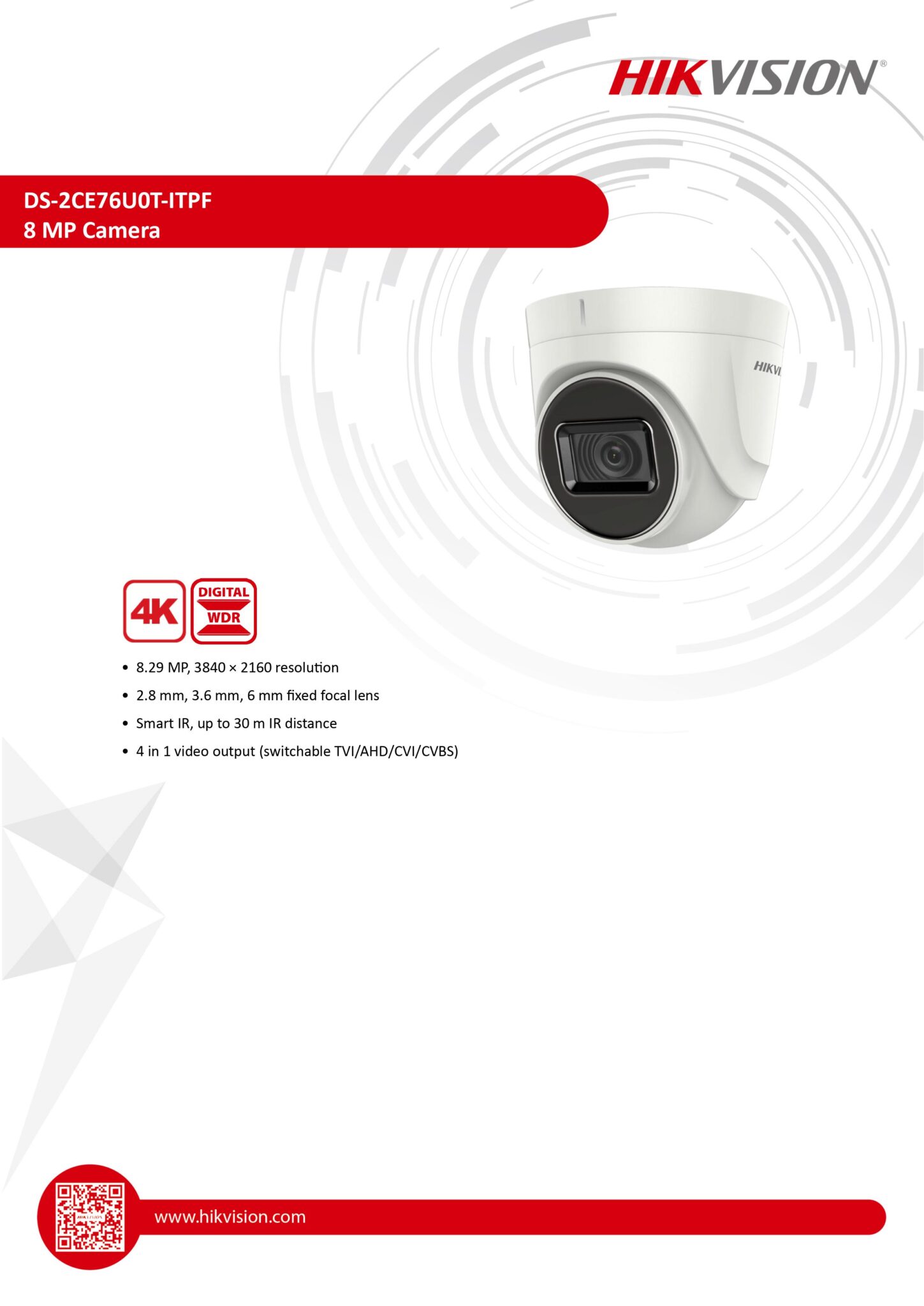 HIKVISION DS-2CE76U0T-ITPF 4K Indoor Fixed Turret Camera - Security System Asia
