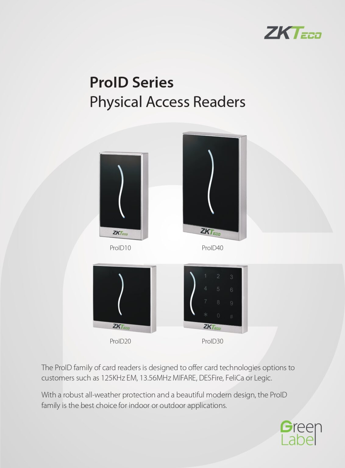 ZKTECO PROID10BM ProID Series Wiegand Mifare Card Reader with Dual ...